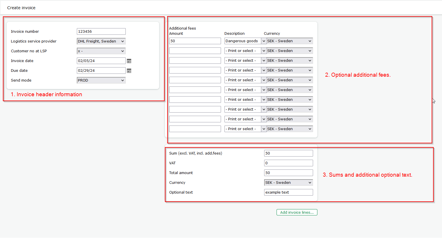 Creating a manual invoice – Pagero Support Center