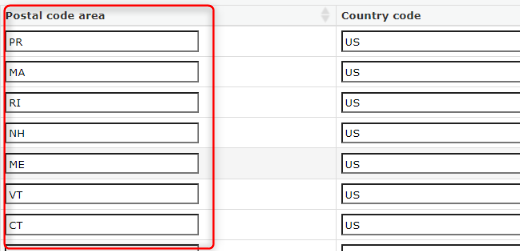 Postal Code Area – Pagero Support Center